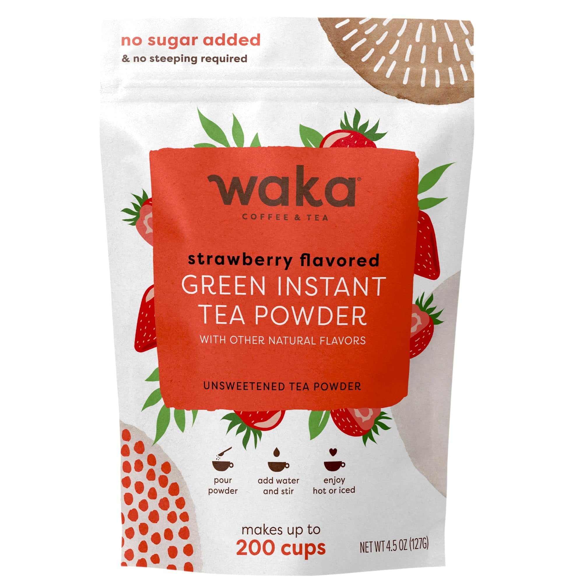 Waka Premium Quick Instant Tea - Unsweetened Strawberry Flavored Green ...