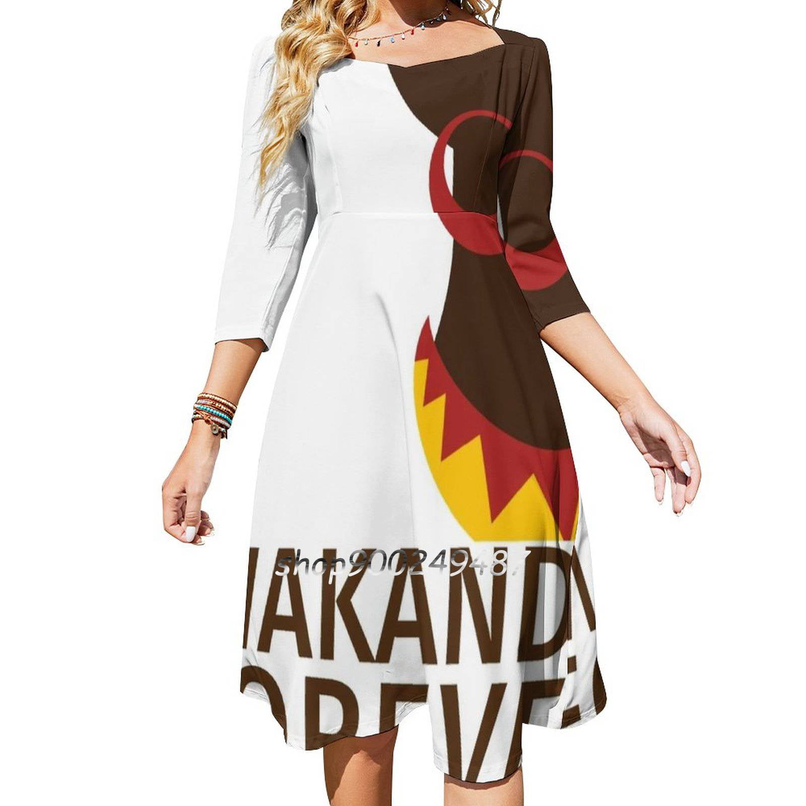 Wakanda Forever Sweet Elegant Dress Women Korean Kawaii Square Collar ...