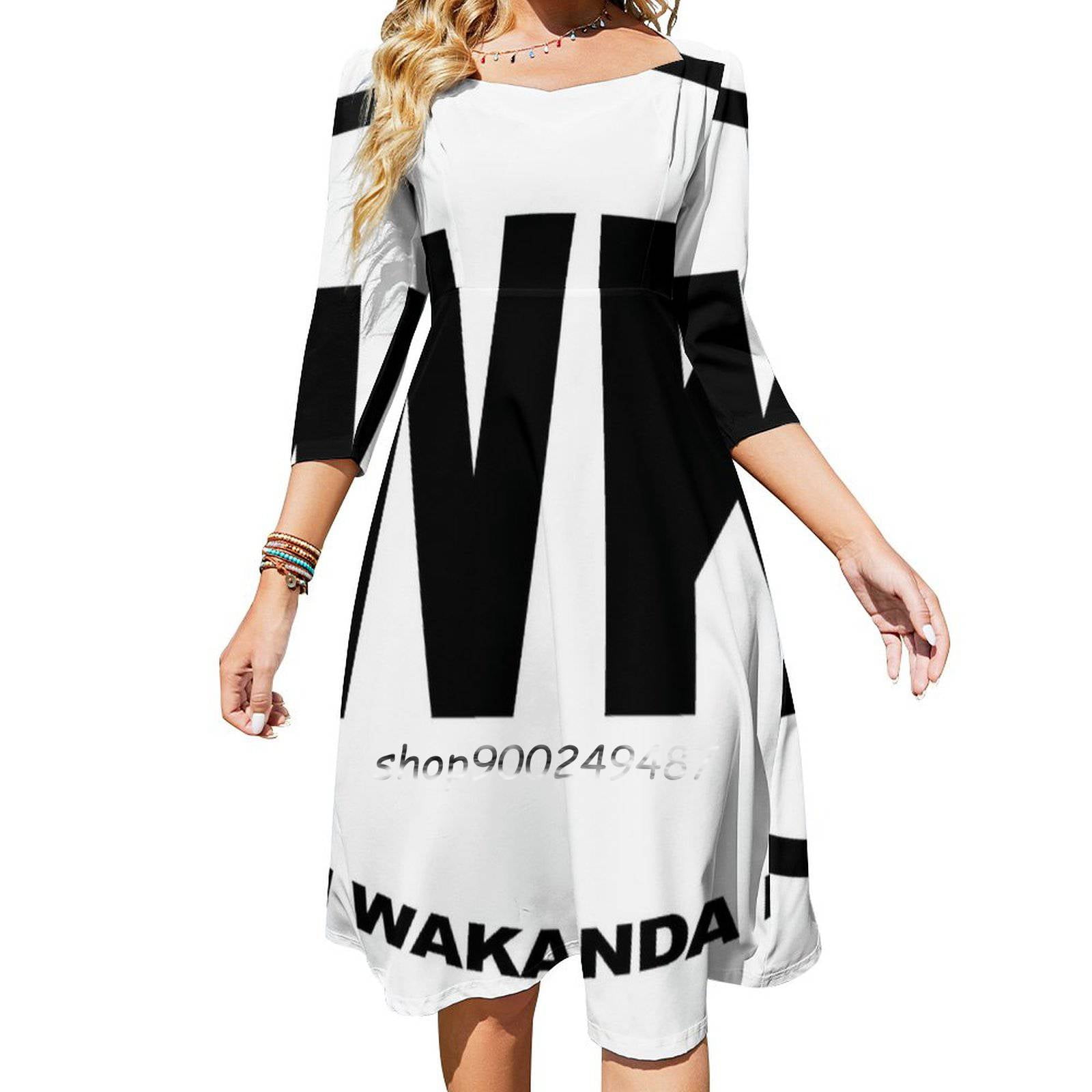Wakanda Square Neck Dress New Plus Size Elegant Women Waist Tight Dress ...