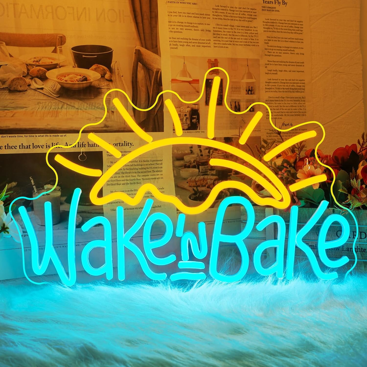 Wake in Bake Neon Signs Yellow Blue Neon Signs for Wall Decor, Fried ...