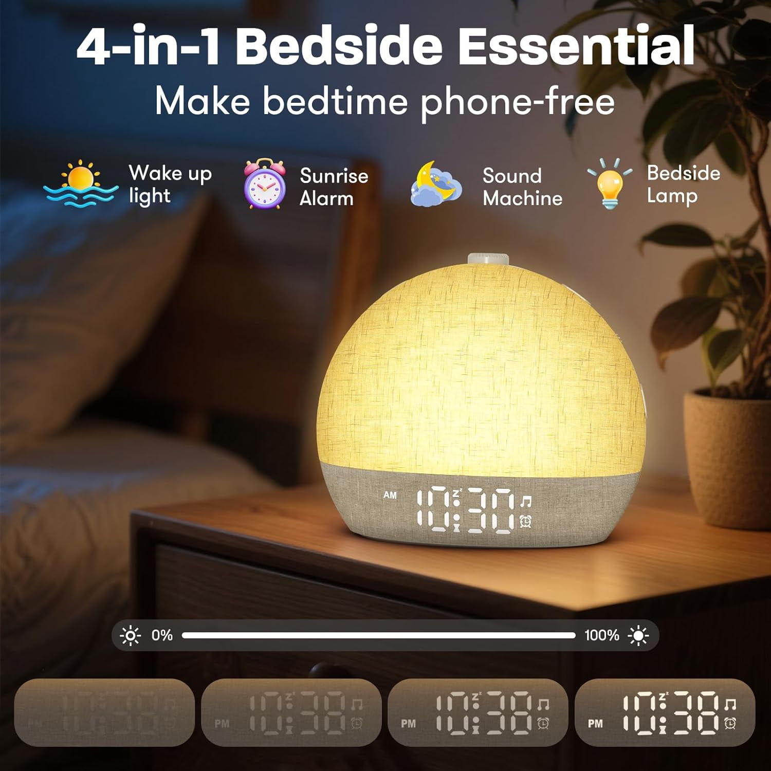 Wake Up Light Sunrise Alarm Clock, White Noise Sound Machine with 30 ...