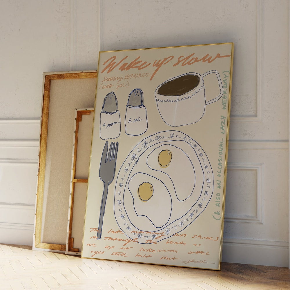 Wake Up Slow Print, Coffee Breakfast Poster, Coffee Sketch, Trendy ...