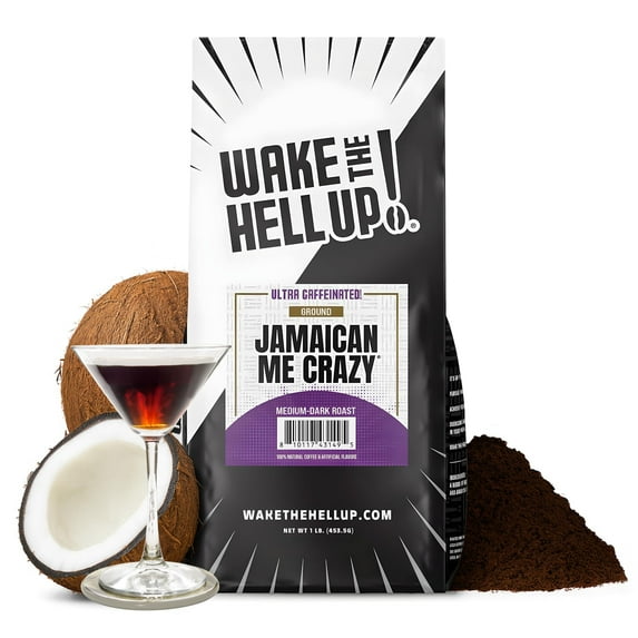 Wake The Hell Up! 1lb Ultra-Caffeinated Jamaican Me Crazy® Ground Coffee, Low Acid, Medium-Dark ...