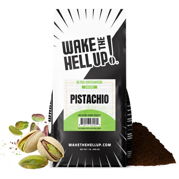 Wake The Hell Up! 1lb Ultra-Caffeinated Pistachio Ground Coffee, Low ...