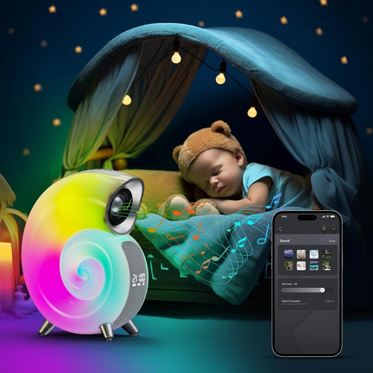 Wake Up Light Alarm Clock with Bluetooth Speaker, Kids Night Light with ...