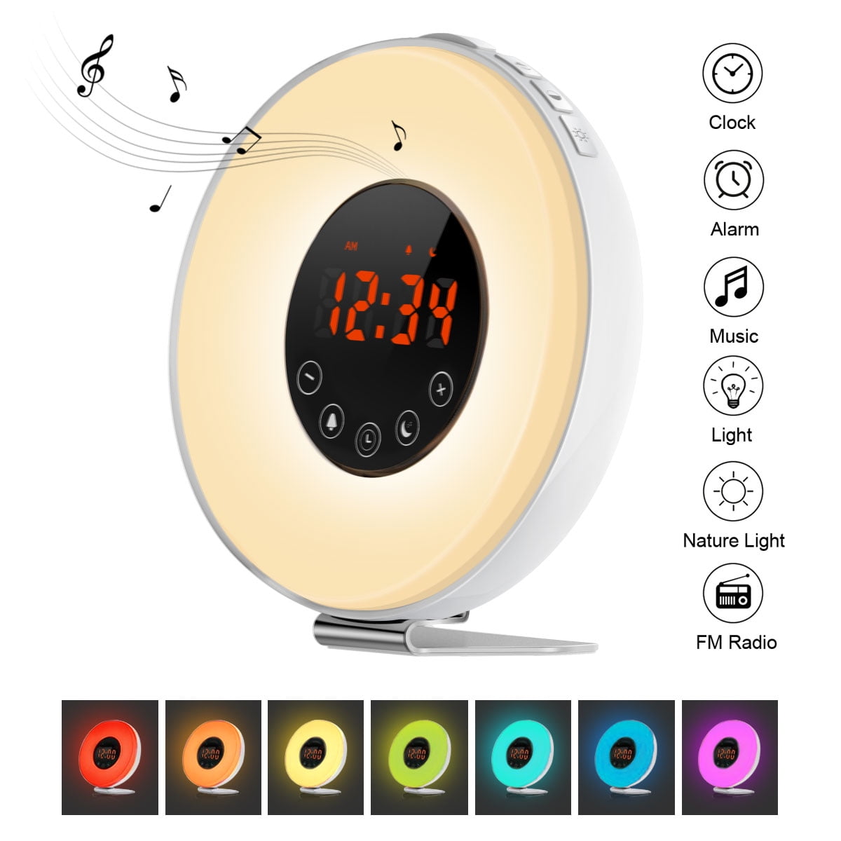 Wake Up Light Alarm Clock, Sunrise/Sunset Simulation, 6 Nature Sounds ...