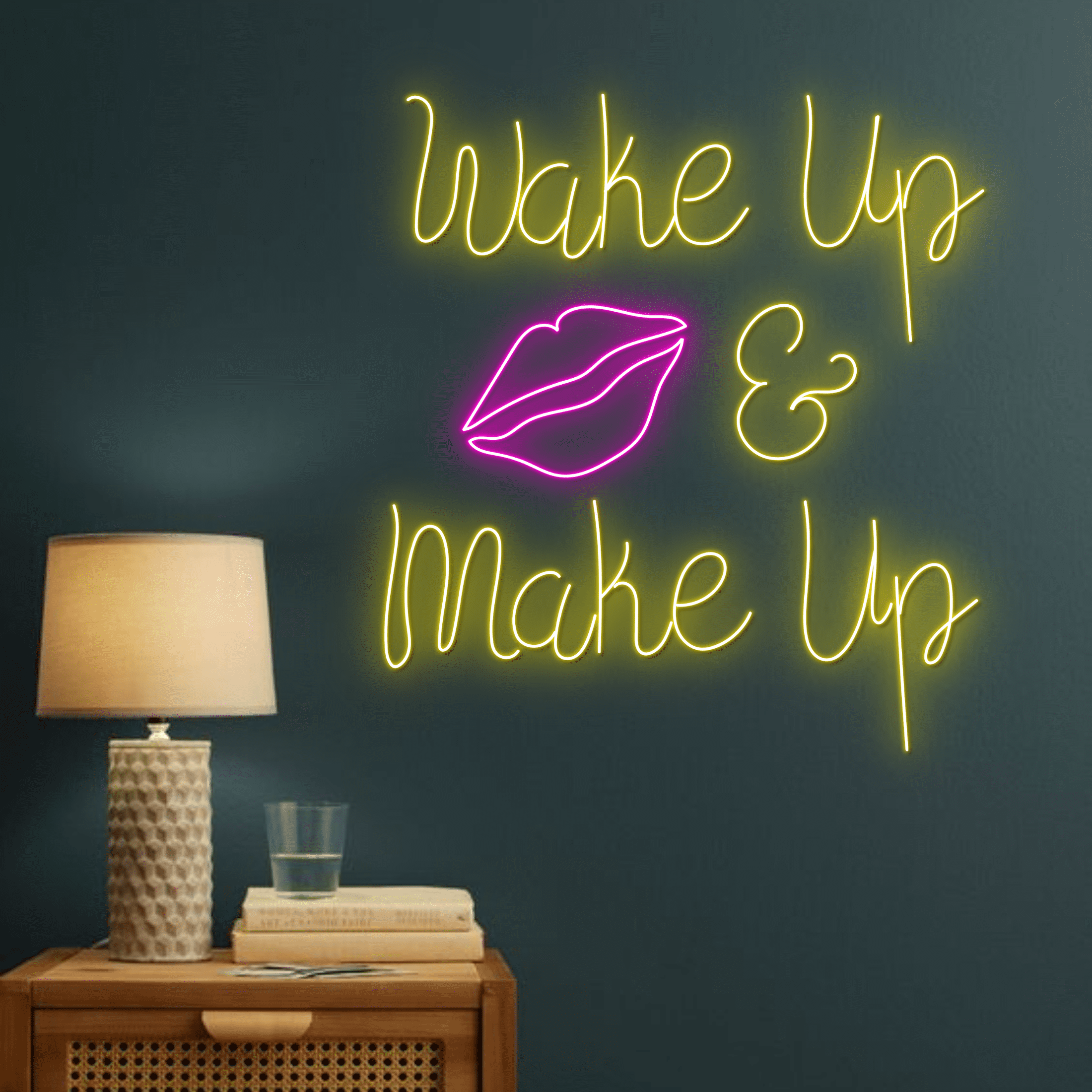 Wake Up & Make Up Lips Neon Sign, Abstract Wall Lights Decor - Walmart.com