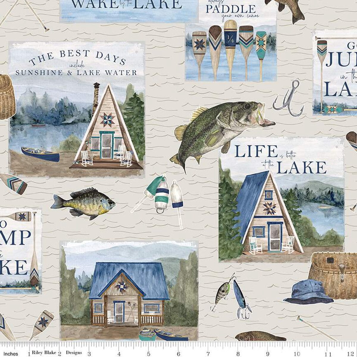 Cotton Wake at the Lake Tan Cabin Fishing Lures Canoe Paddle Cream ...