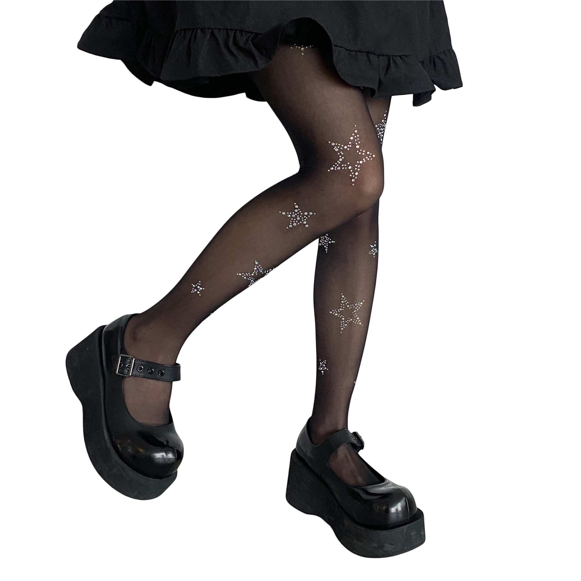 WakeUple Women's High Waist Pantyhose with Sparkling Rhinestones and ...