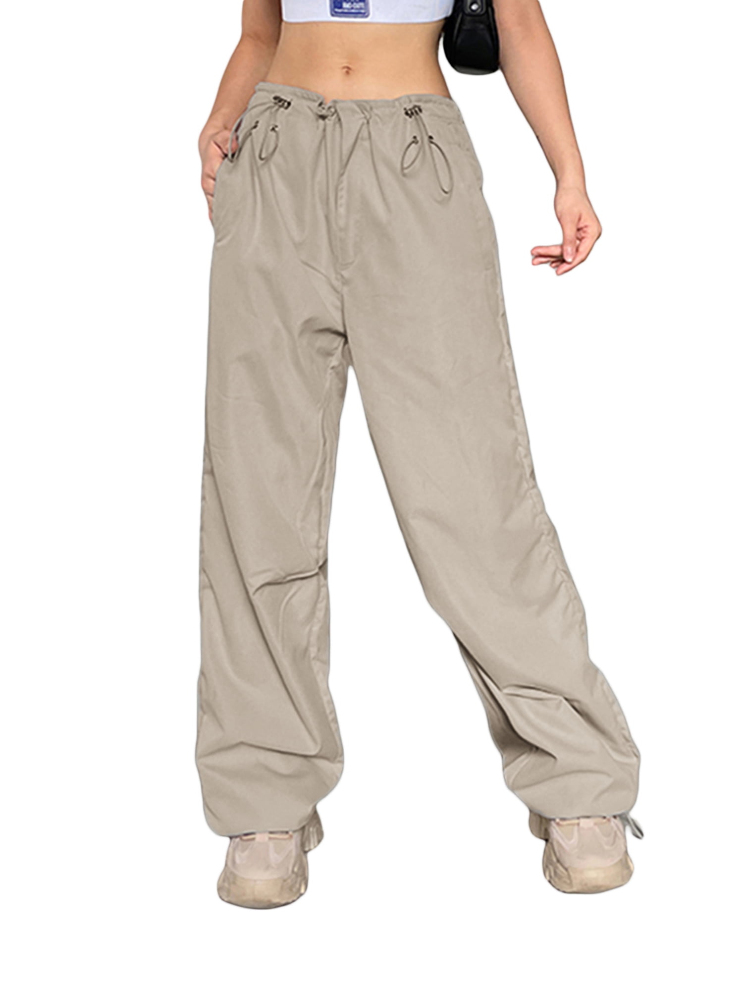 Wakeuple Womens Low Waist Cargo Pants Casual Harajuku Vintage Y2k Low
