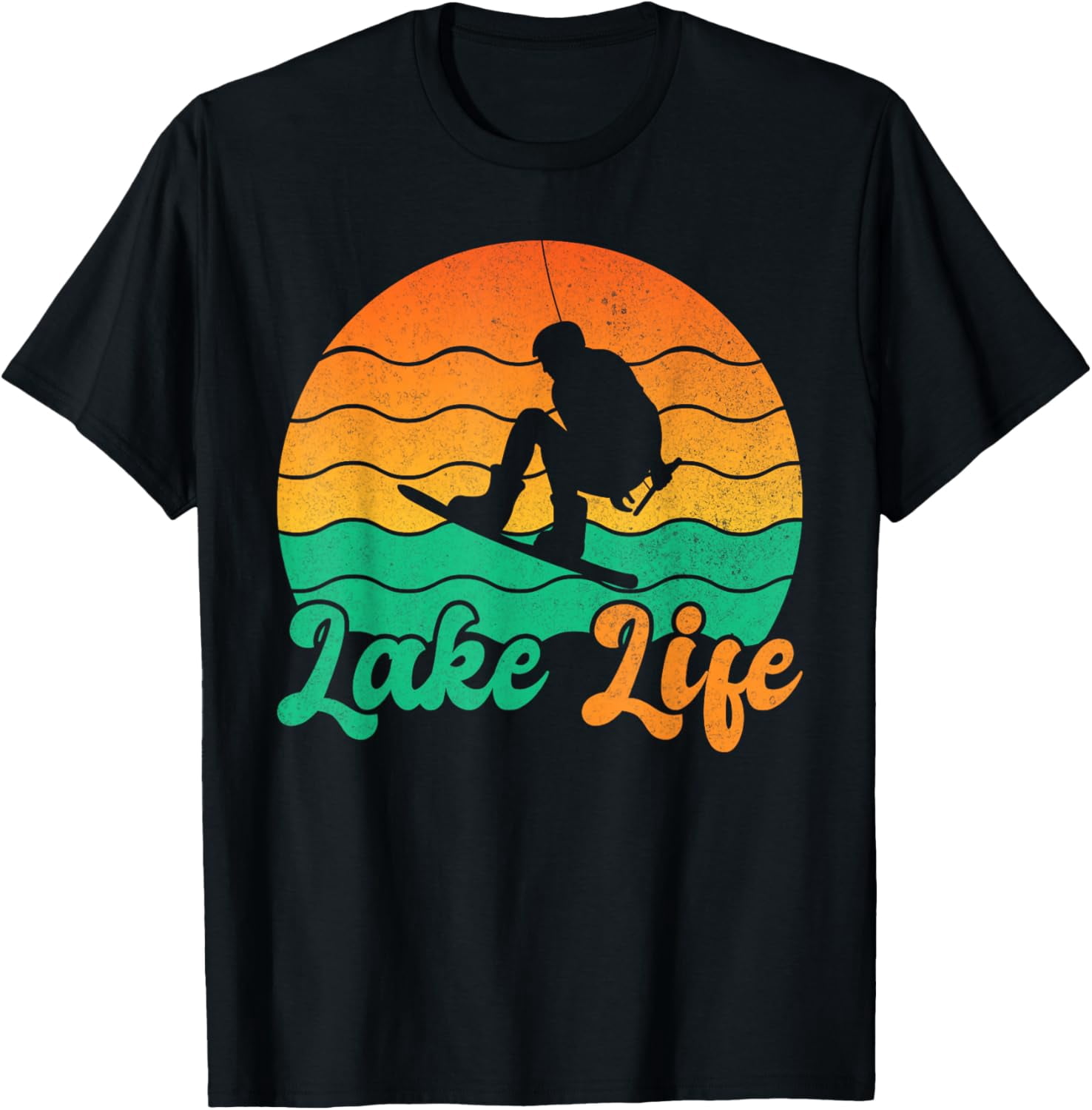 Wakeboard Wakeboarder Lake Life Retro Wakeboarding Sunset T-Shirt ...