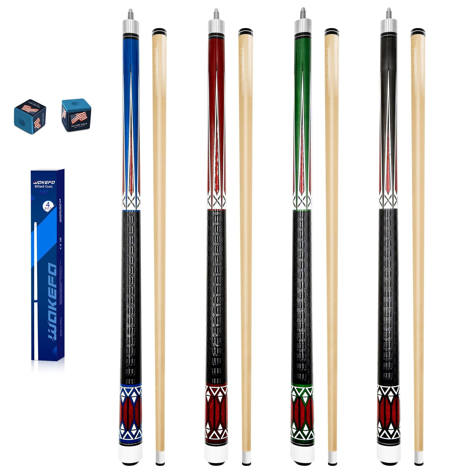 Wakefa Billiard Pool Cue Stick: 58 inch Pool Sticks Set of 4, 13mm Tip ...