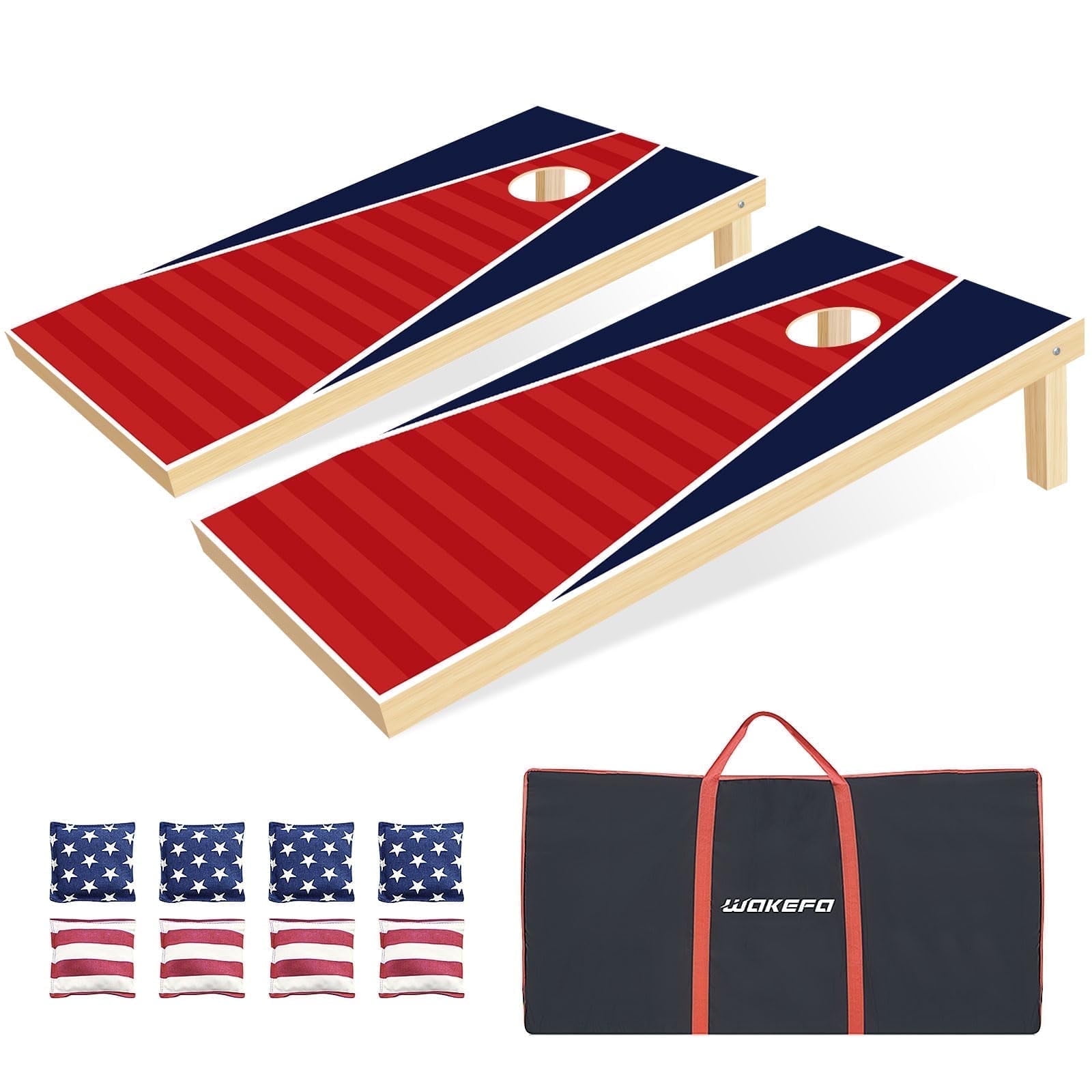 Wakefa 4'x2' Solid Wood Cornhole Set, Portable, Foldable, Outdoor Bean ...