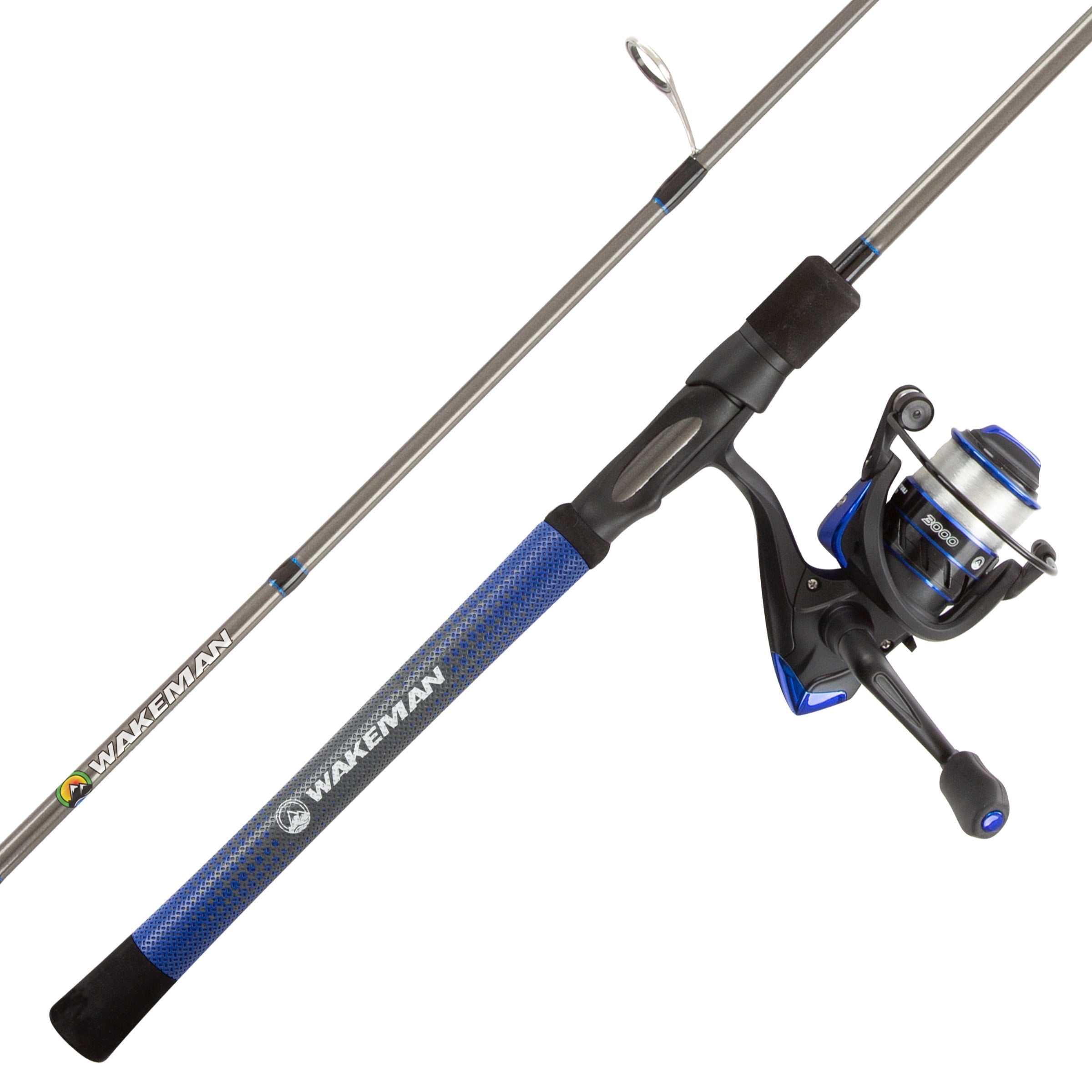 Wakeman Fishing Rod and Reel Combo for Bass, Salmon, or Catfish, Blue ...