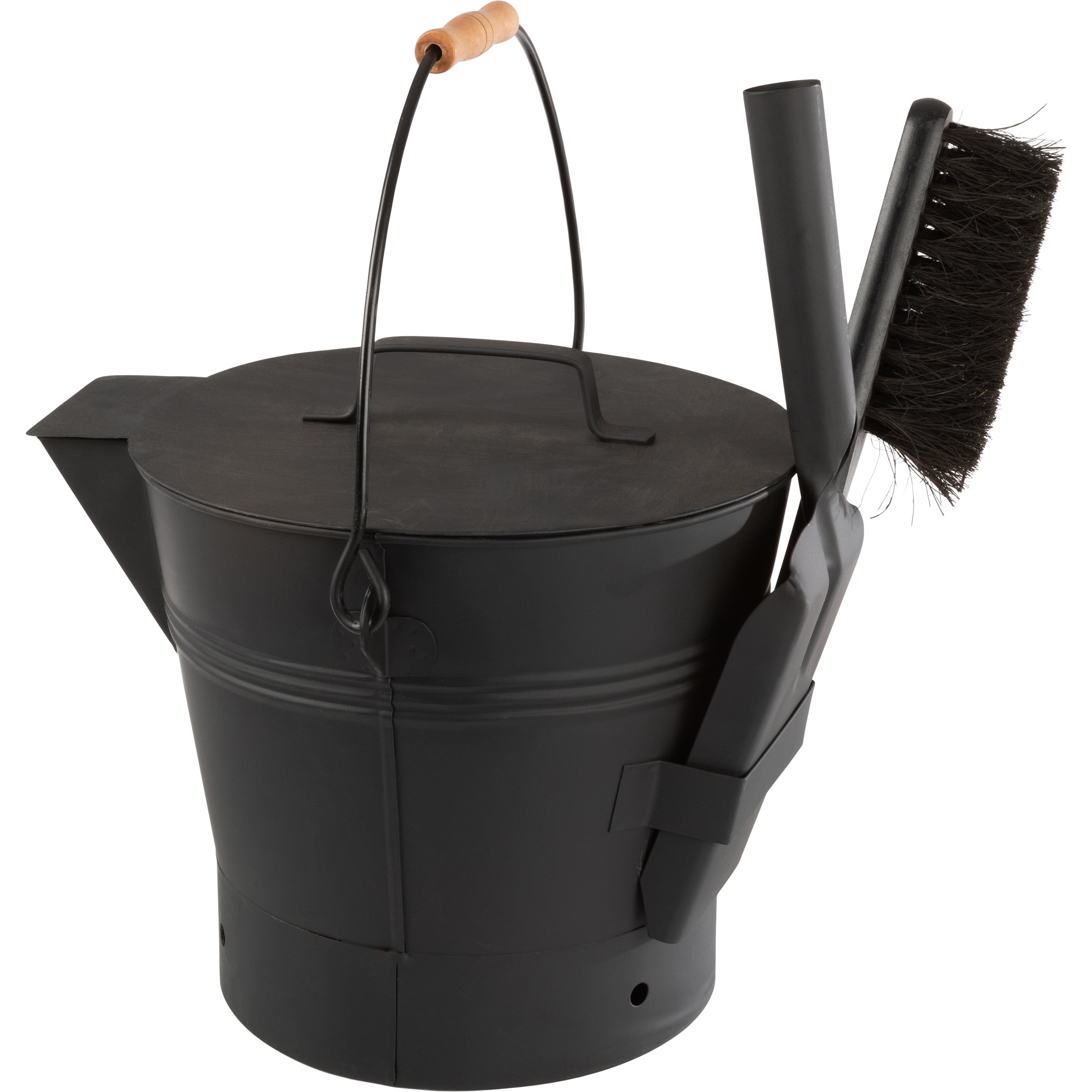 Pure Garden 2.11Gal Metal Ash Bucket with Lid, Broom, and Shovel (Black ...