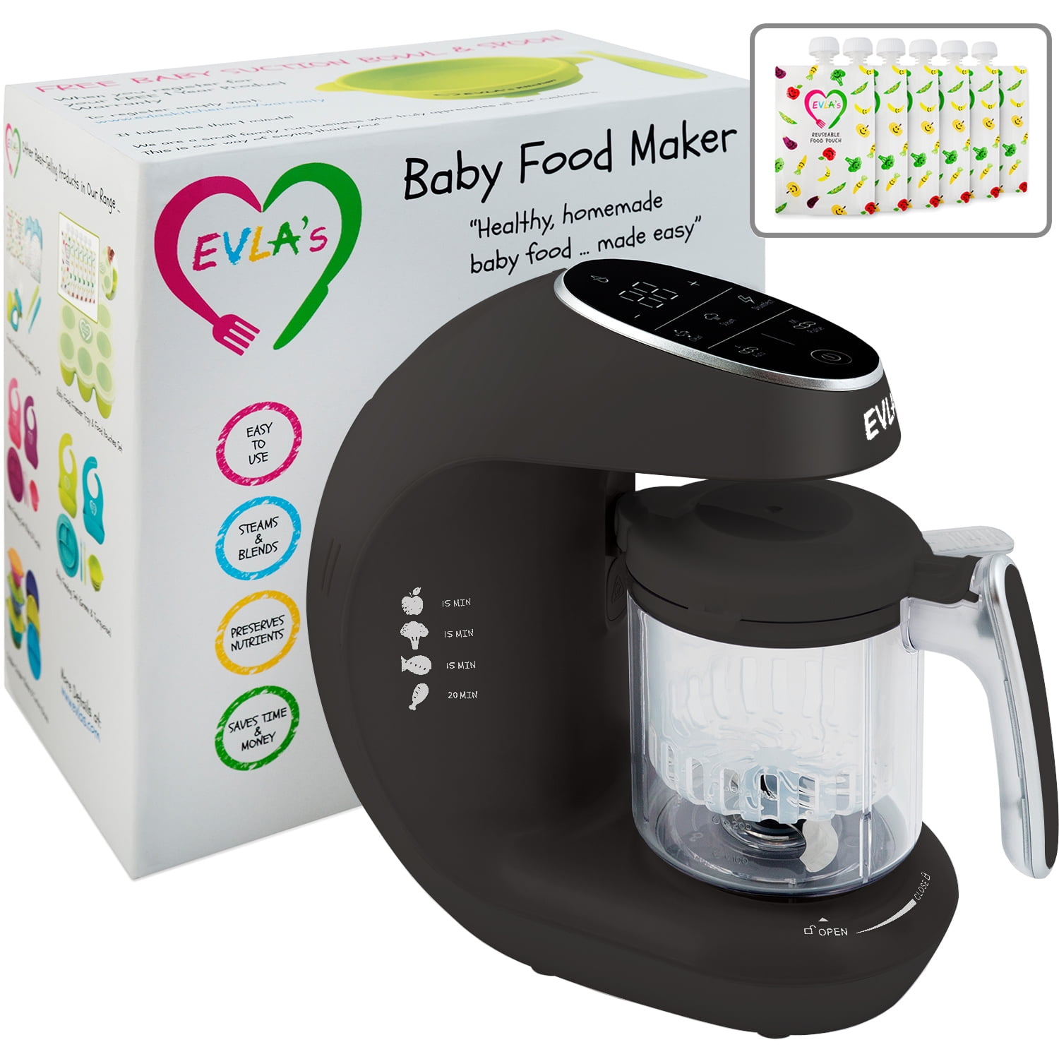 EVLA’s Baby Food Maker with Reusable Pouches, Gray - Walmart.com
