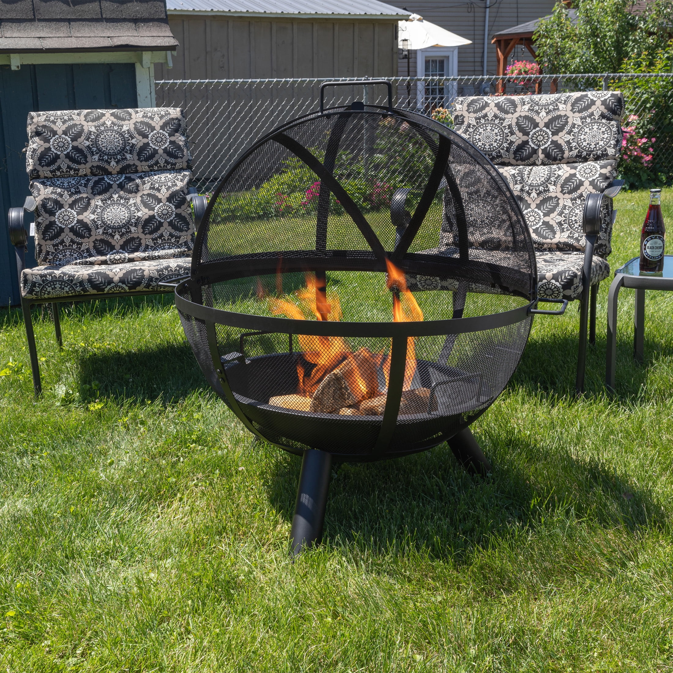 Pure Garden 30” Outdoor Fire Pit - Sphere Firepit with Grill for BBQ ...