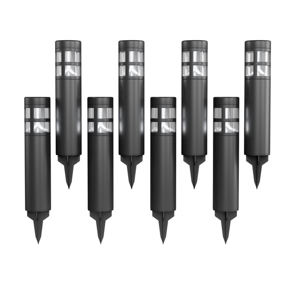 Pure Garden Set of 8 LED Solar Path Bollard Lights for Landscape (Black ...