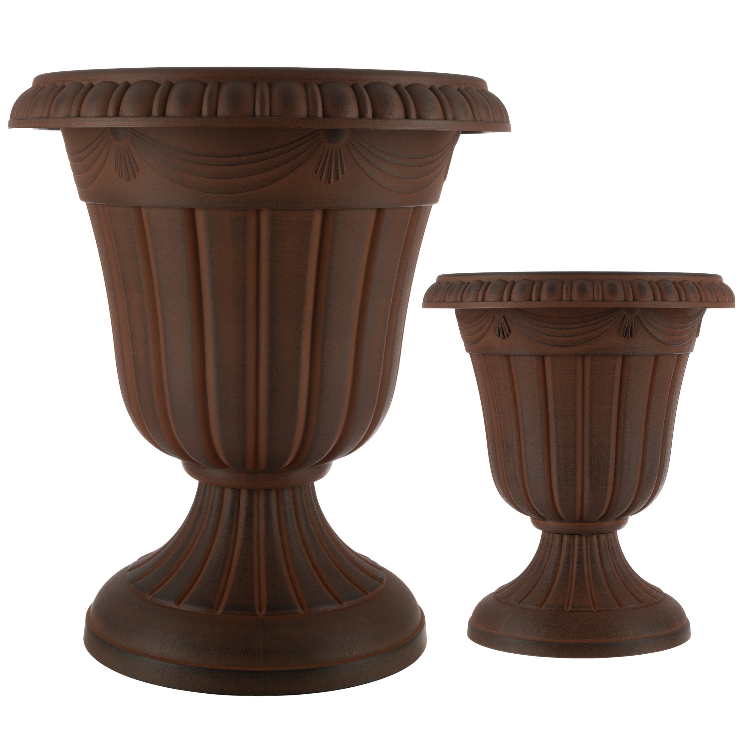 Pure Garden Outdoor Urn Planter 2-Pack, Large and Small Pedestal Flower ...