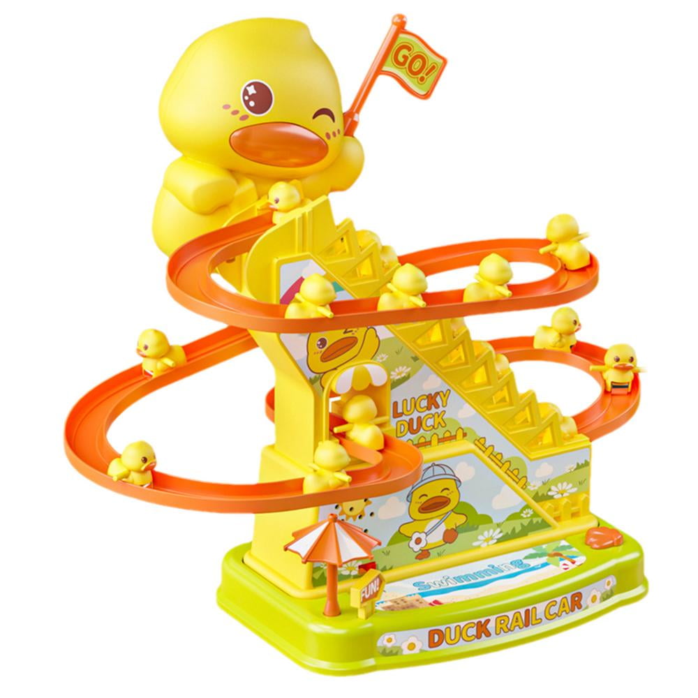 Wakfran Stair Climbing Ducks Cartoon Light Up Duck Roller Coaster Toy ...