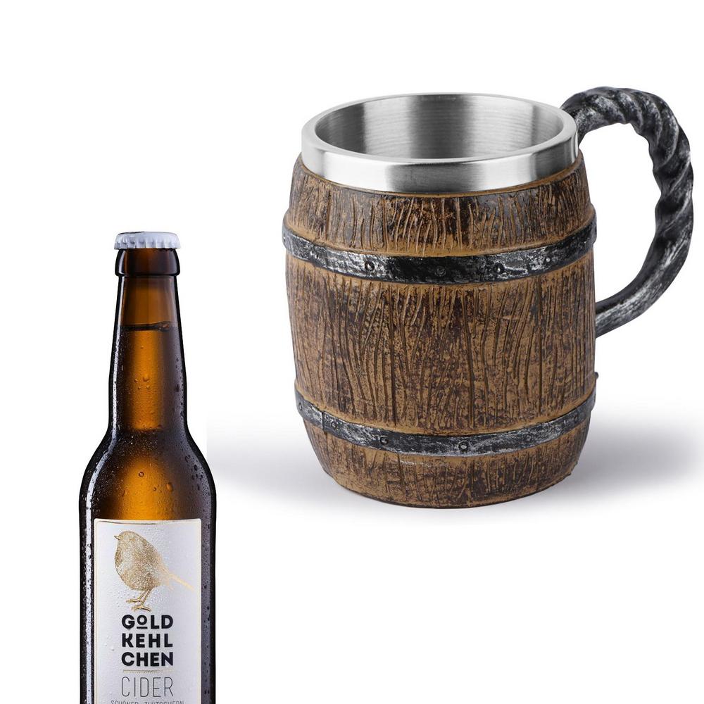 Wakfran Wooden Mug 450ml Old-Fashioned Stainless Whiskey Barrel Cup ...