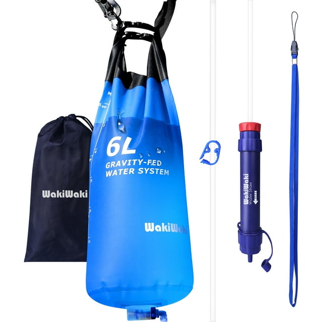 WakiWaki 1.6 Gal Gravity Water Filter, 0.1-Micron for Camping, Hiking ...