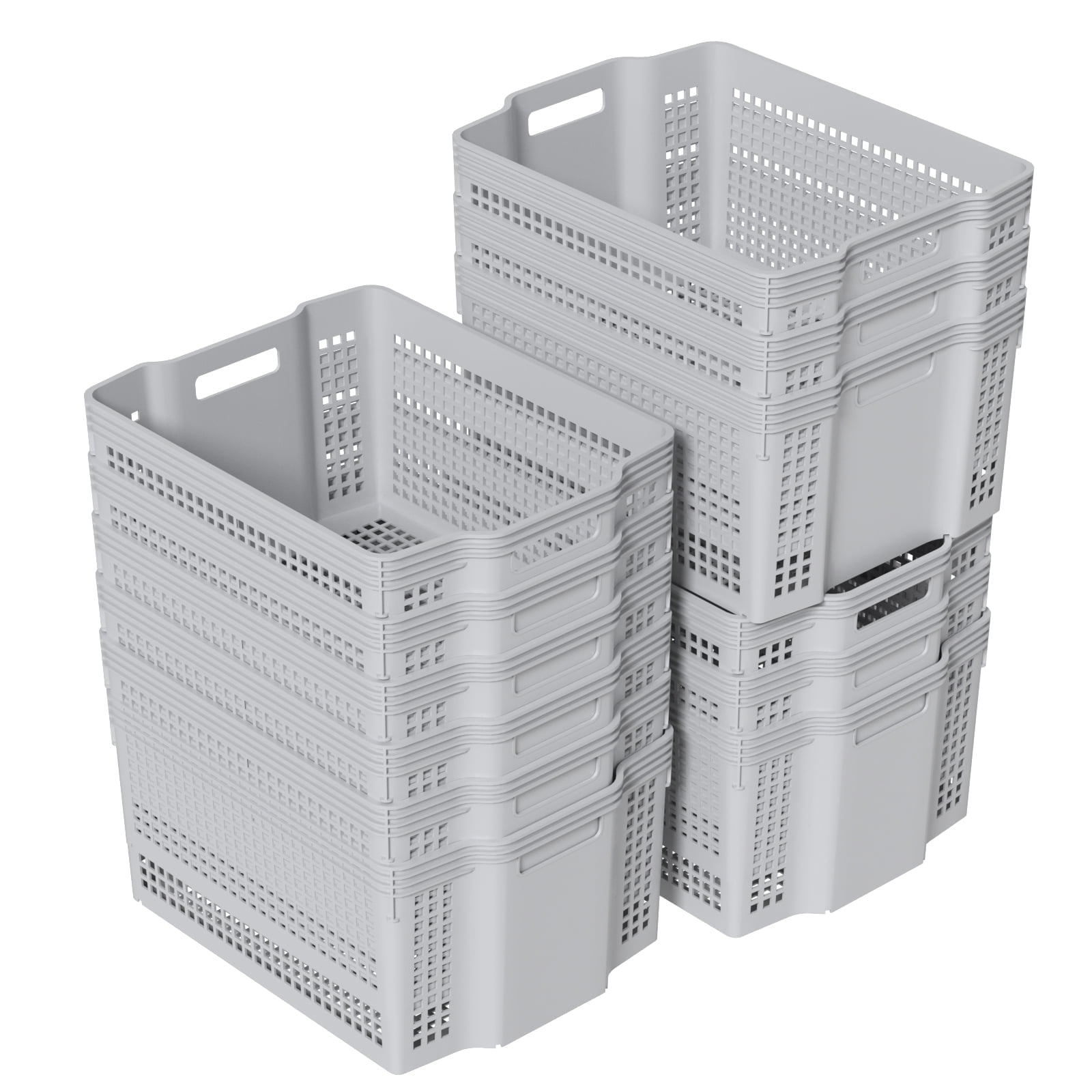 Wakikini 12-Pack Plastic Deep Storage Basket, Large Plastic Stackable ...