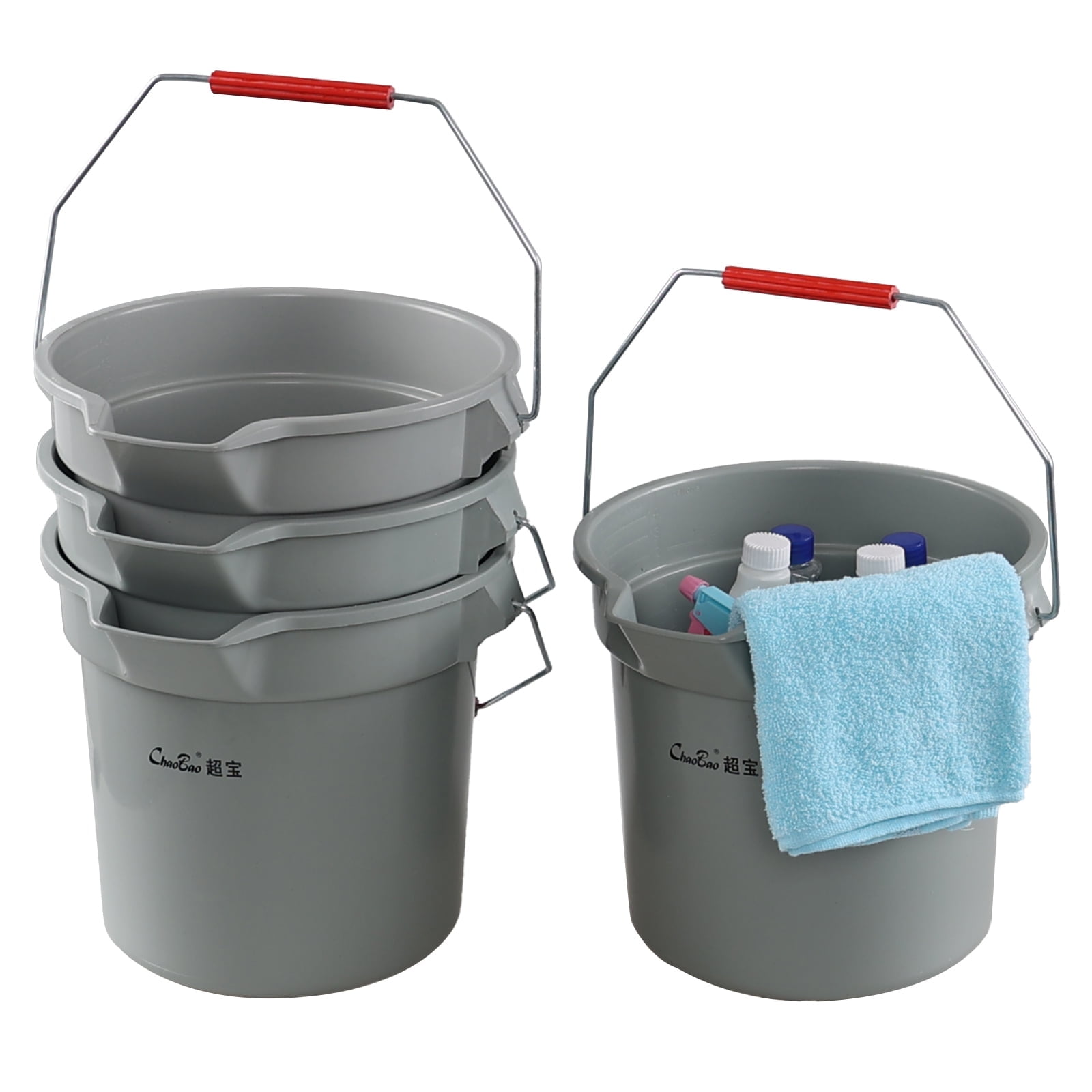 Wakikini 14 Quart / 3.5 Gallon Commercial Plastic Cleaning Buckets with ...