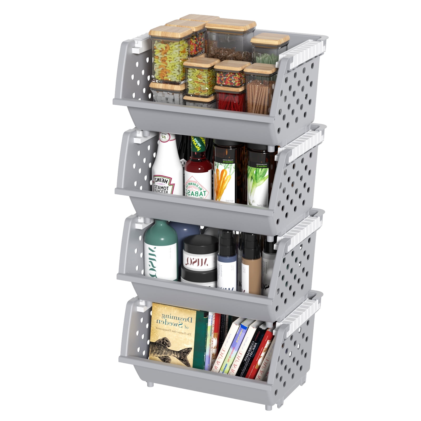 Wakikini Large Plastic Stackable Storage Baskets, Plastic Open Front ...