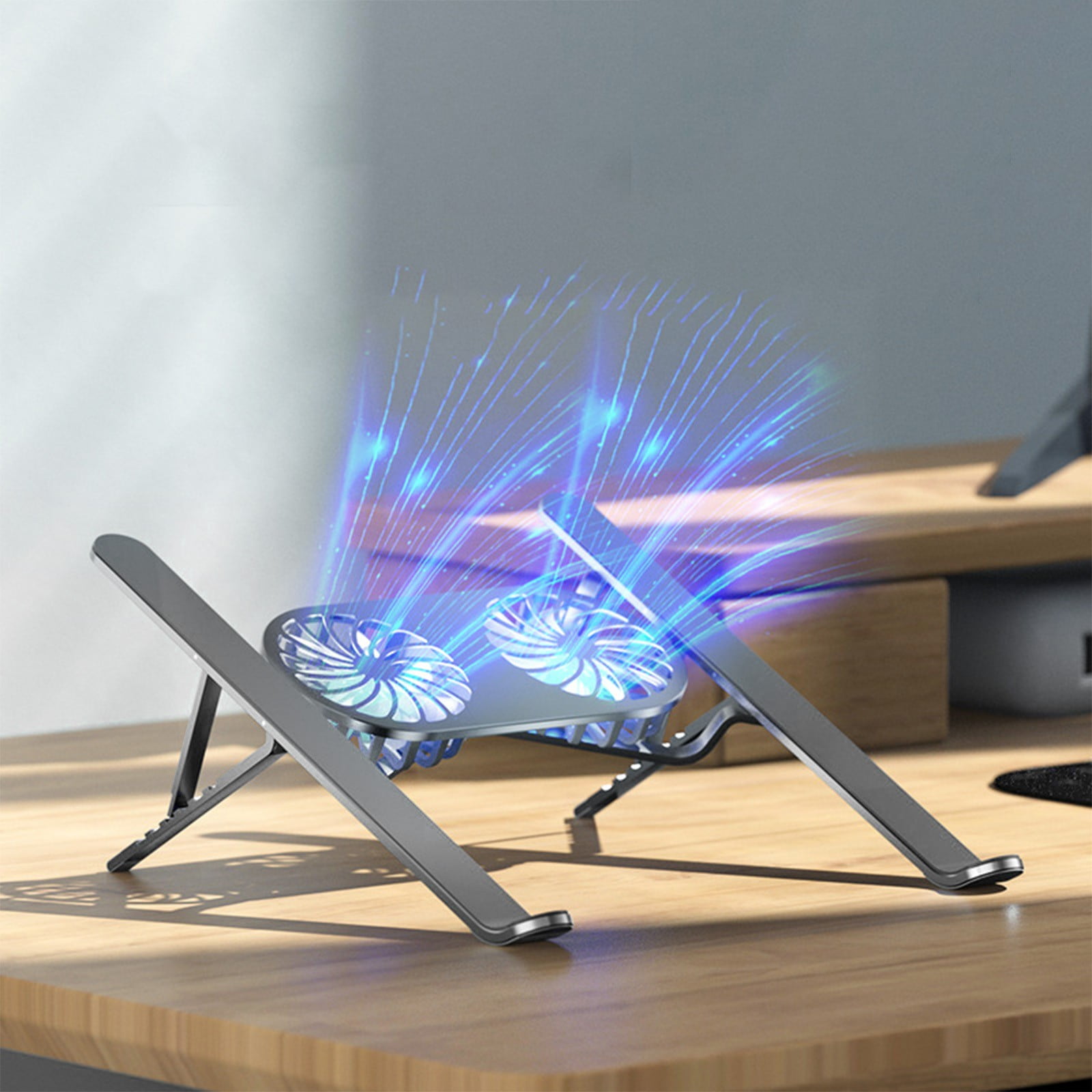 Folding Laptop Stand with 2 Fans， Ergonomic Aluminum Lap Desk for Bed ...