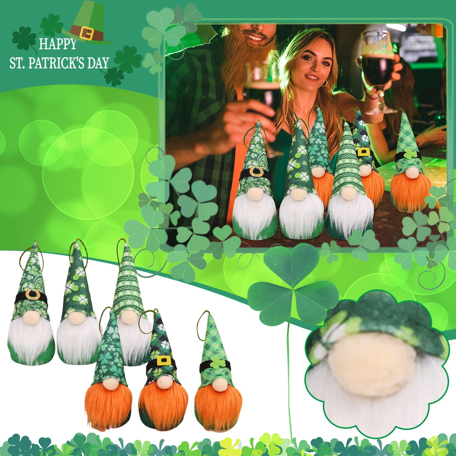 WalGRHFR Irish St. Patrick's Day Doll Green Festival Decorative Doll ...