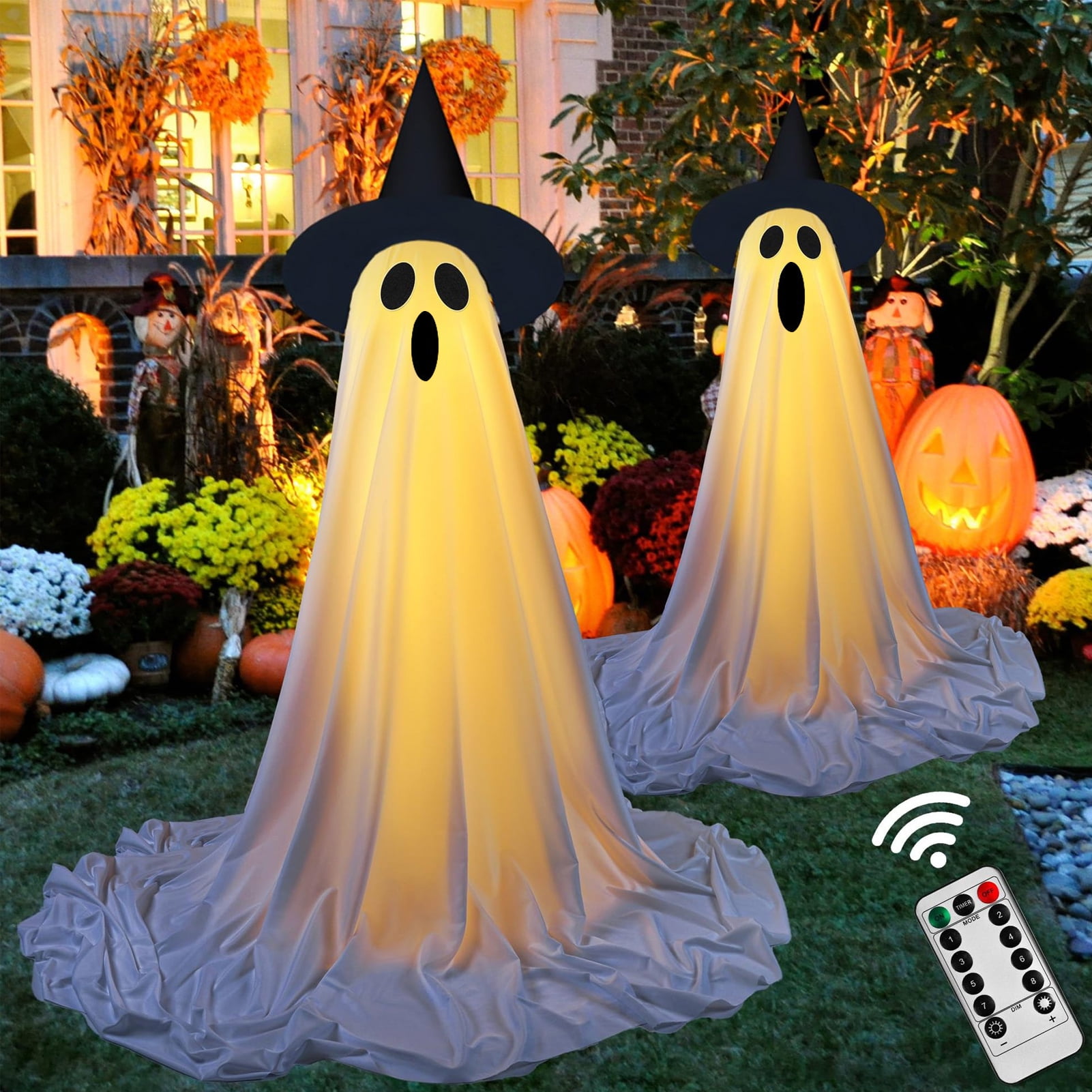 Walbest 1/2Pcs Halloween Ghost Figurine Standing Ghost Statue with ...