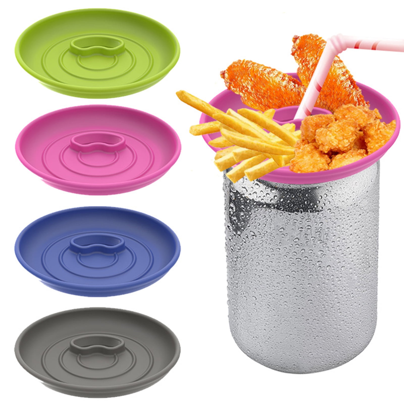 Walbest 1/4Pcs Silicone Can Snack Tray Wine Glass Topper Reusable ...