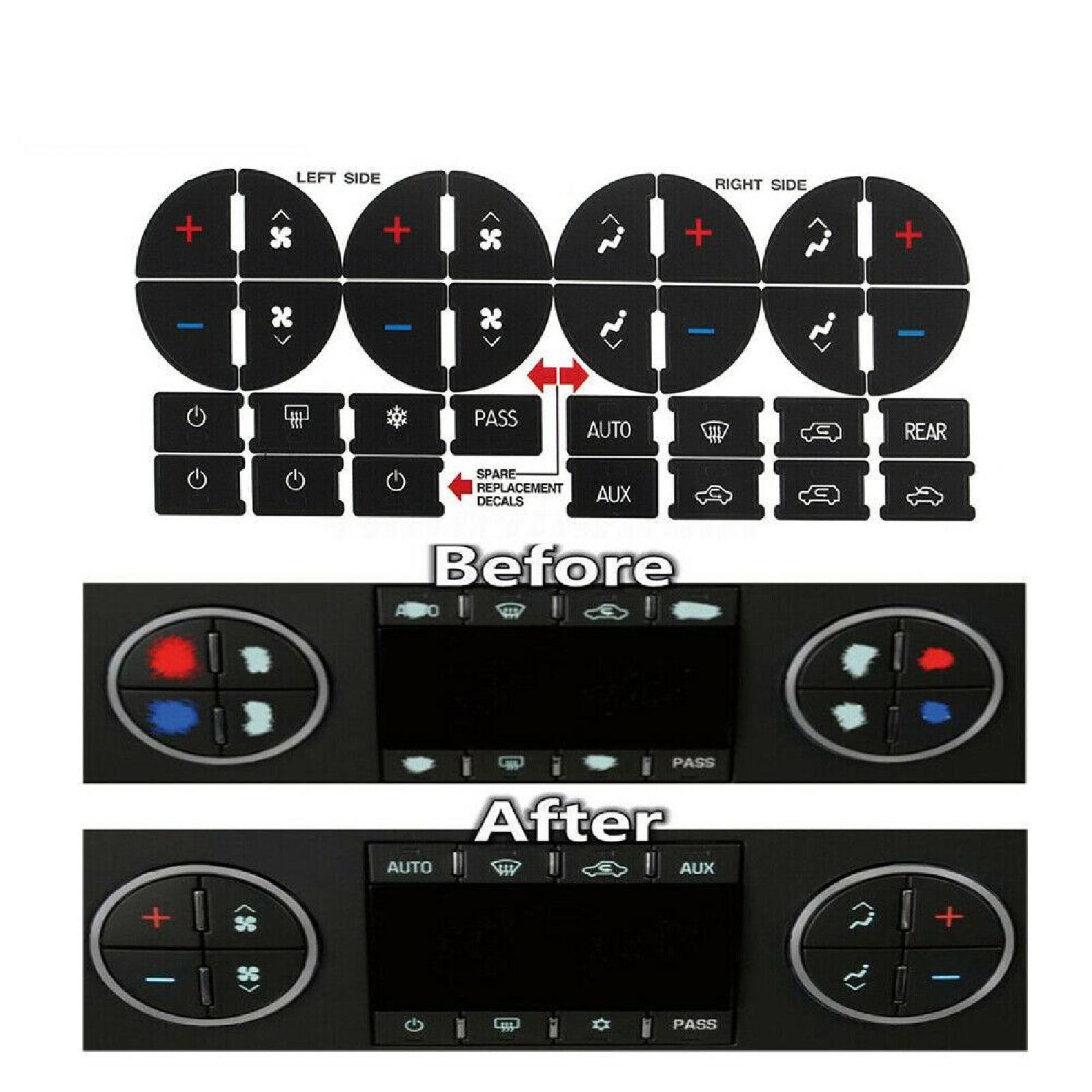 Walbest 1 Pack Car Control Button Sticker, PVC Climate Control Button ...