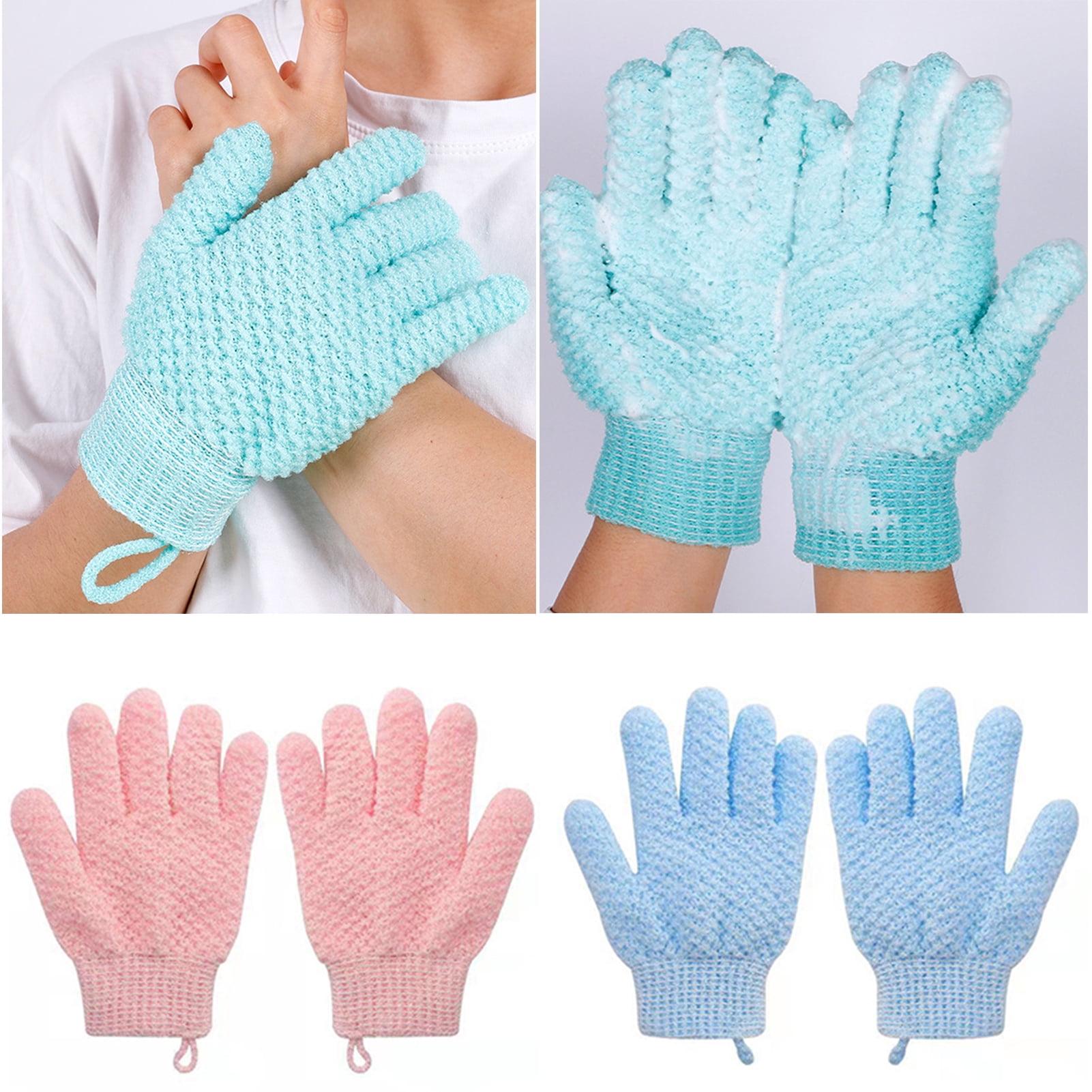 Walbest 1 Pair Bath Gloves Hook Design Easily Remove Dead Skin Spiral ...