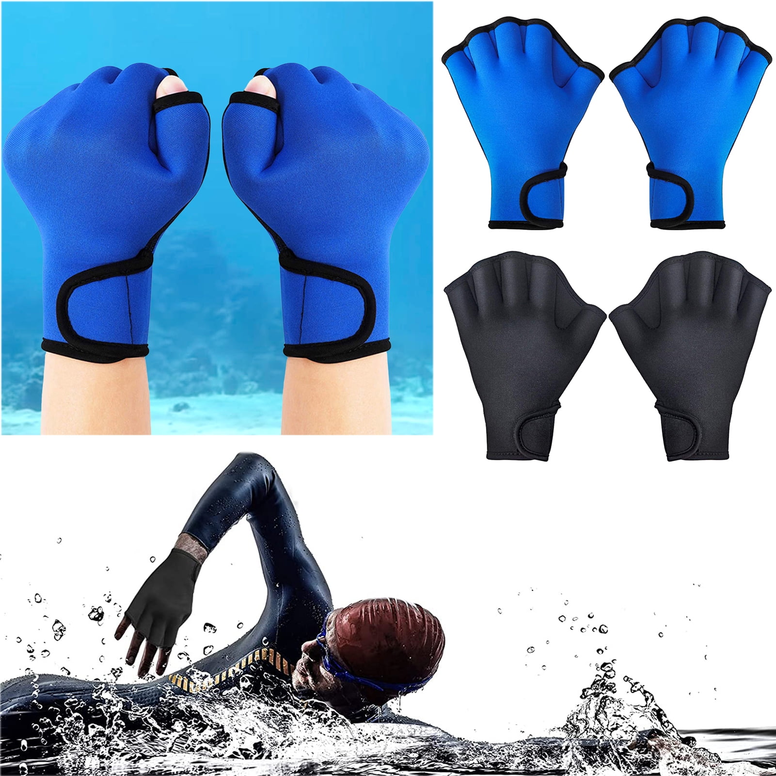 Walbest 1 Pair Swimming Webbed Gloves Swim Training Neoprene Gloves ...