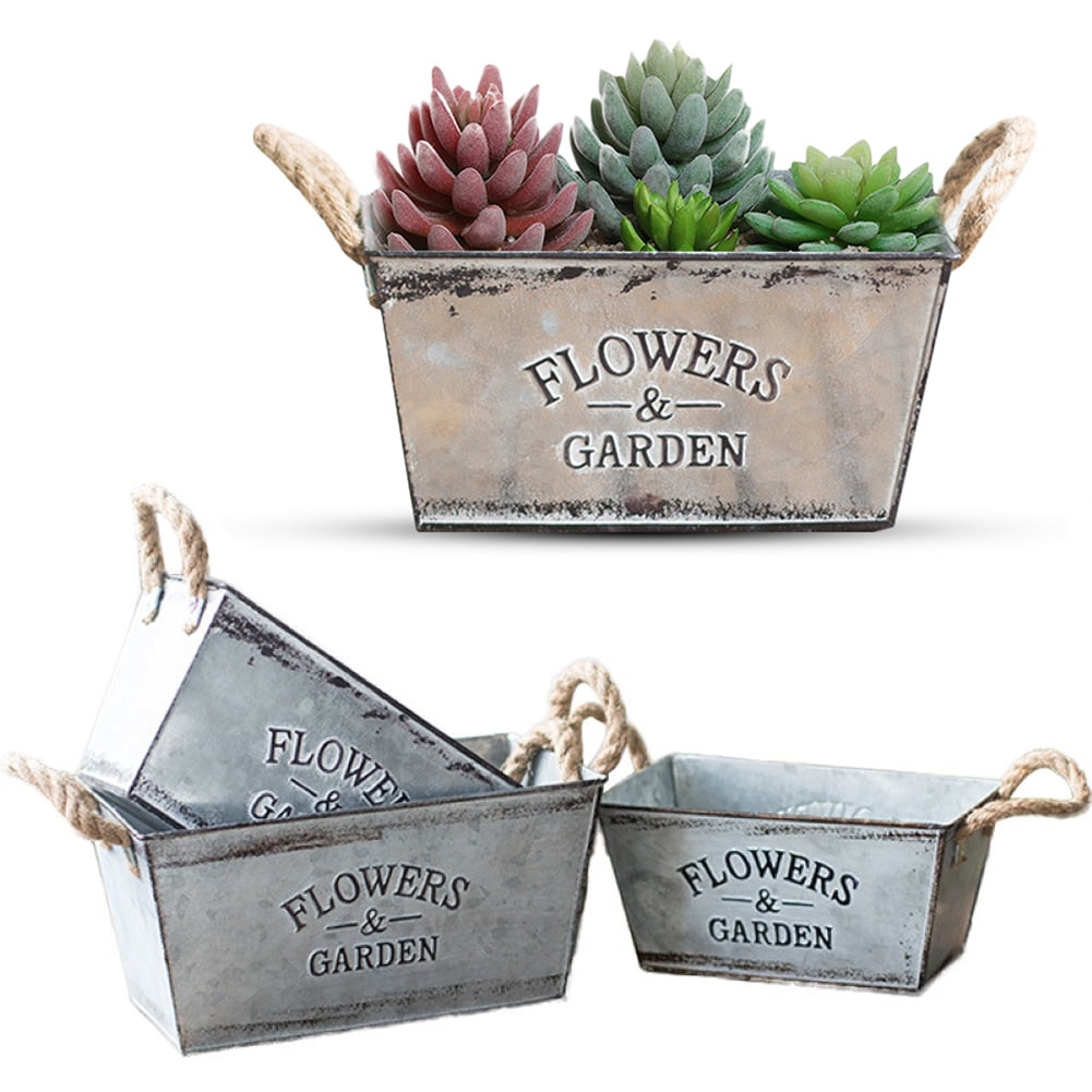 Walbest 1 Piece Rustic Succulent Planter Box Garden Iron Flower Pot ...