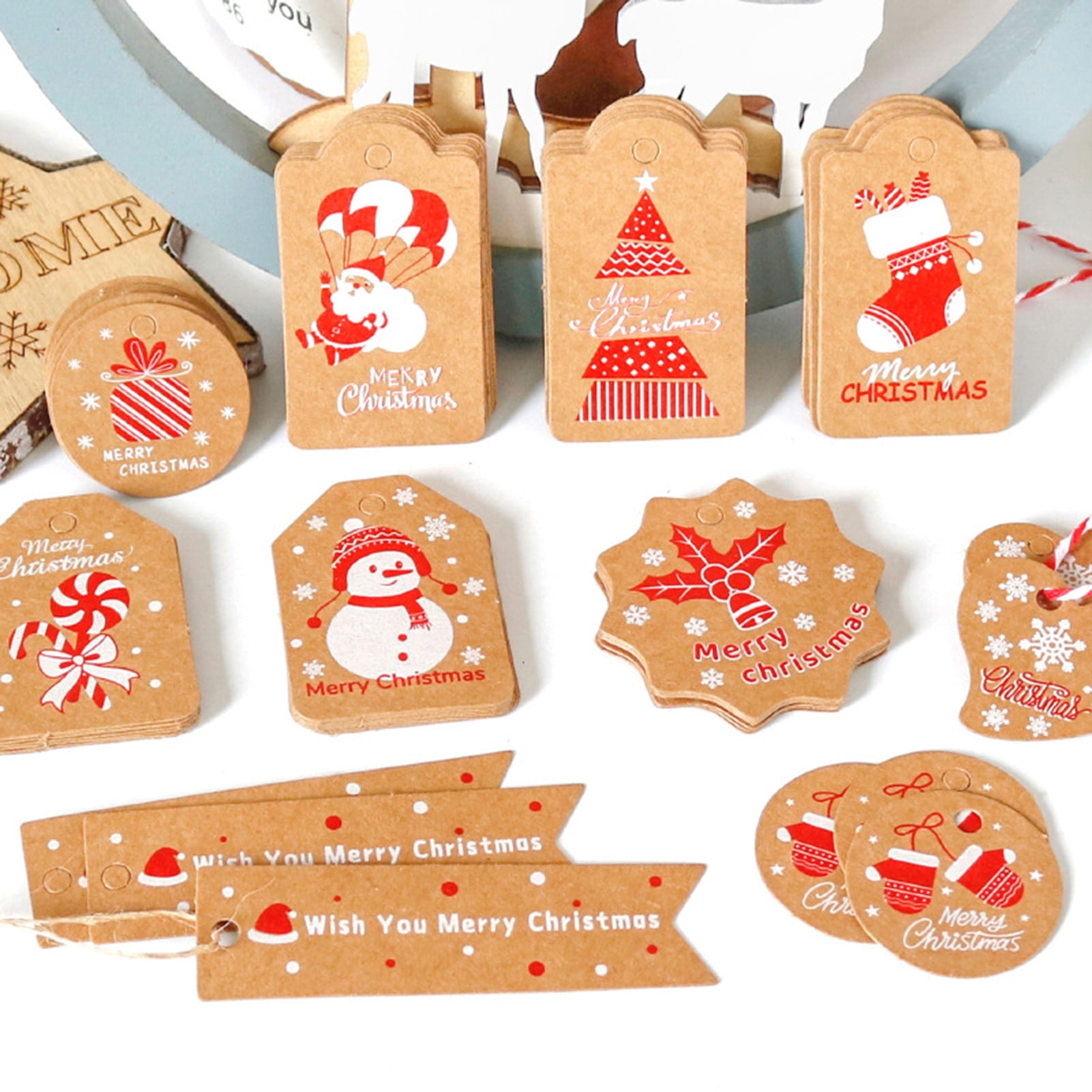 Walbest 1 Set Christmas Themed Gift Tags with Lanyard Kraft Paper ...