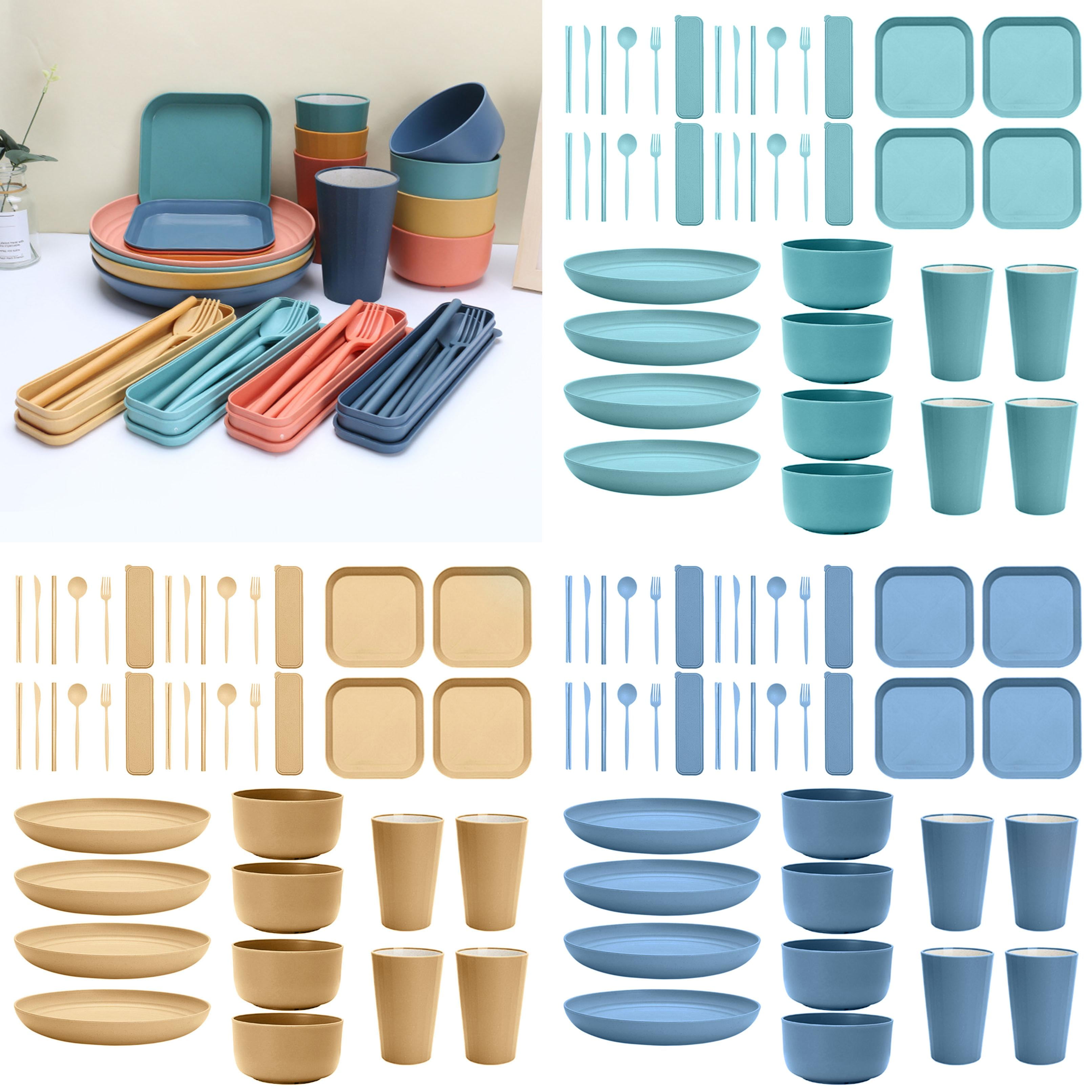 Walbest 1 Set Frosted Disc Cups and Plates Cutlery Set, Anti-drop ...