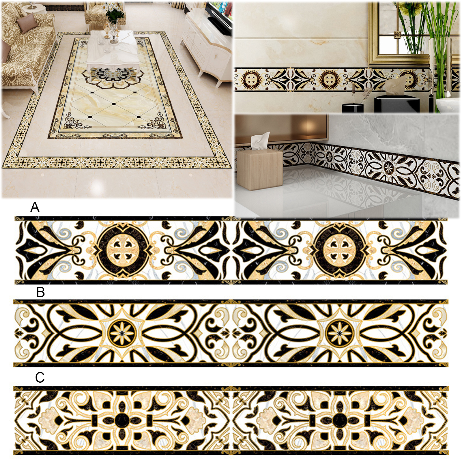 Walbest 1 Sheet 3.9" x 197" Modern Pattern Tile Sticker, Waterproof ...