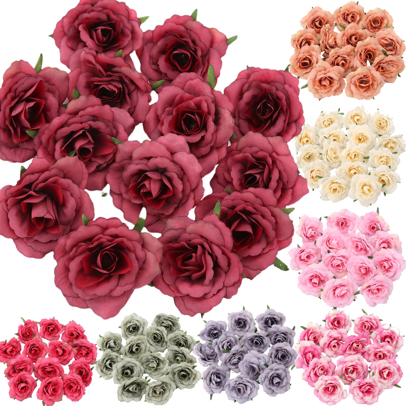 Walbest 10 Pack Artificial Silk Rose Flower Heads Vivid Long Lasting ...