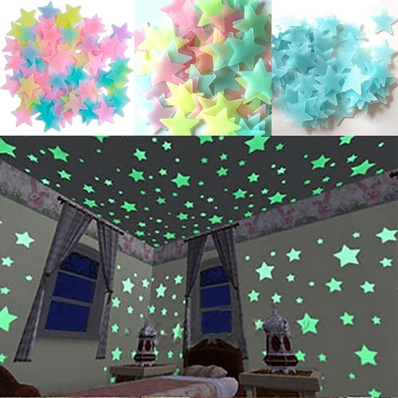 AM AMAONM 100 Pcs Colorful Glow ATT1in The Luminous Stars Fluorescent Noctilucent Plastic Wall ...
