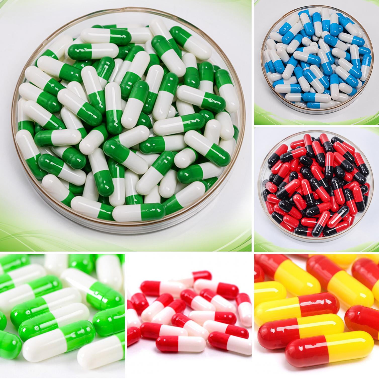 Walbest 1000Pcs Hollow Gelatin Empty Separated Medical Powder Capsule ...