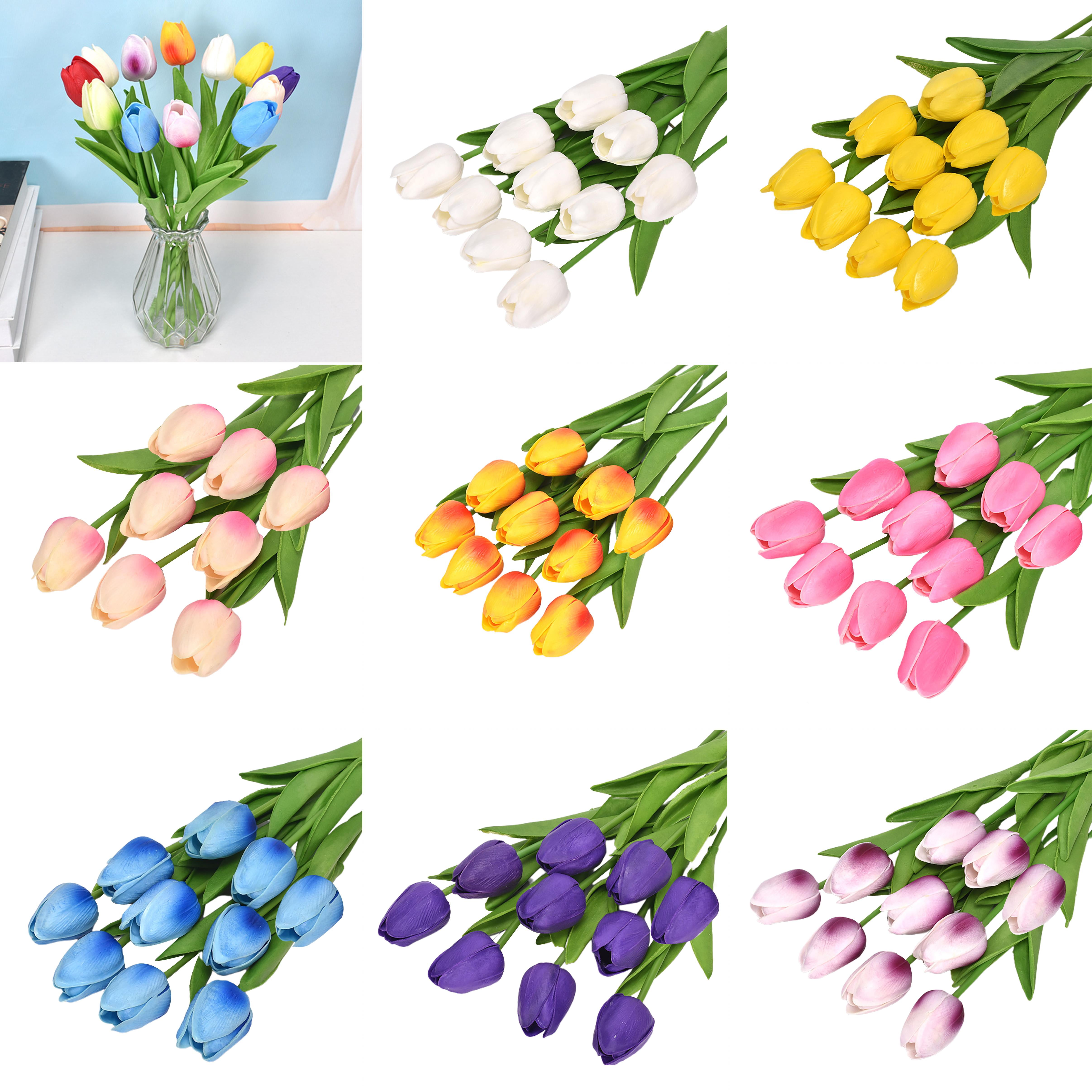 Walbest 10Pcs Artificial Tulips Real Touch Artificial Flowers Fake ...