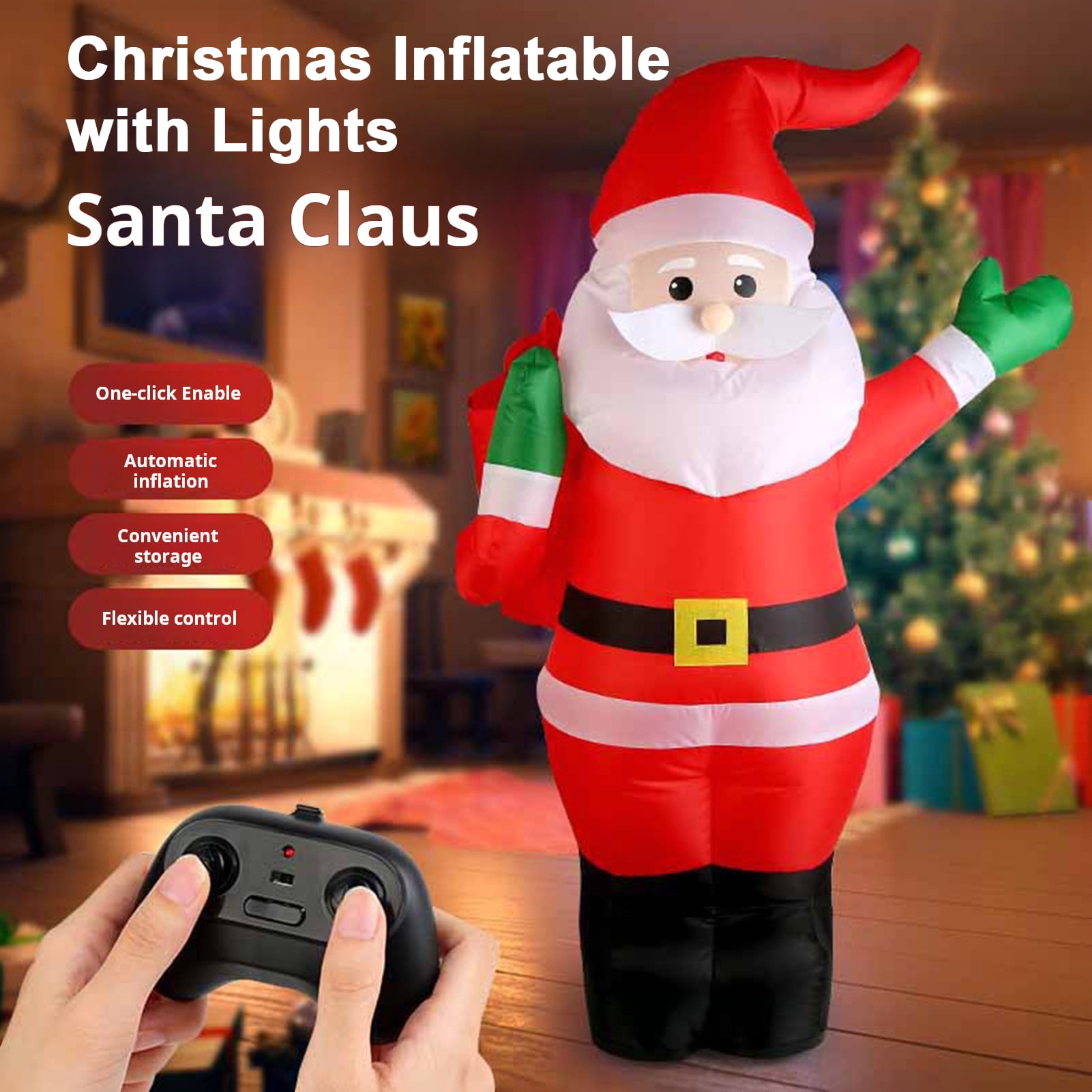 Walbest 125CM Christmas Inflatable Santa Claus with Gift Bag LED Lights ...