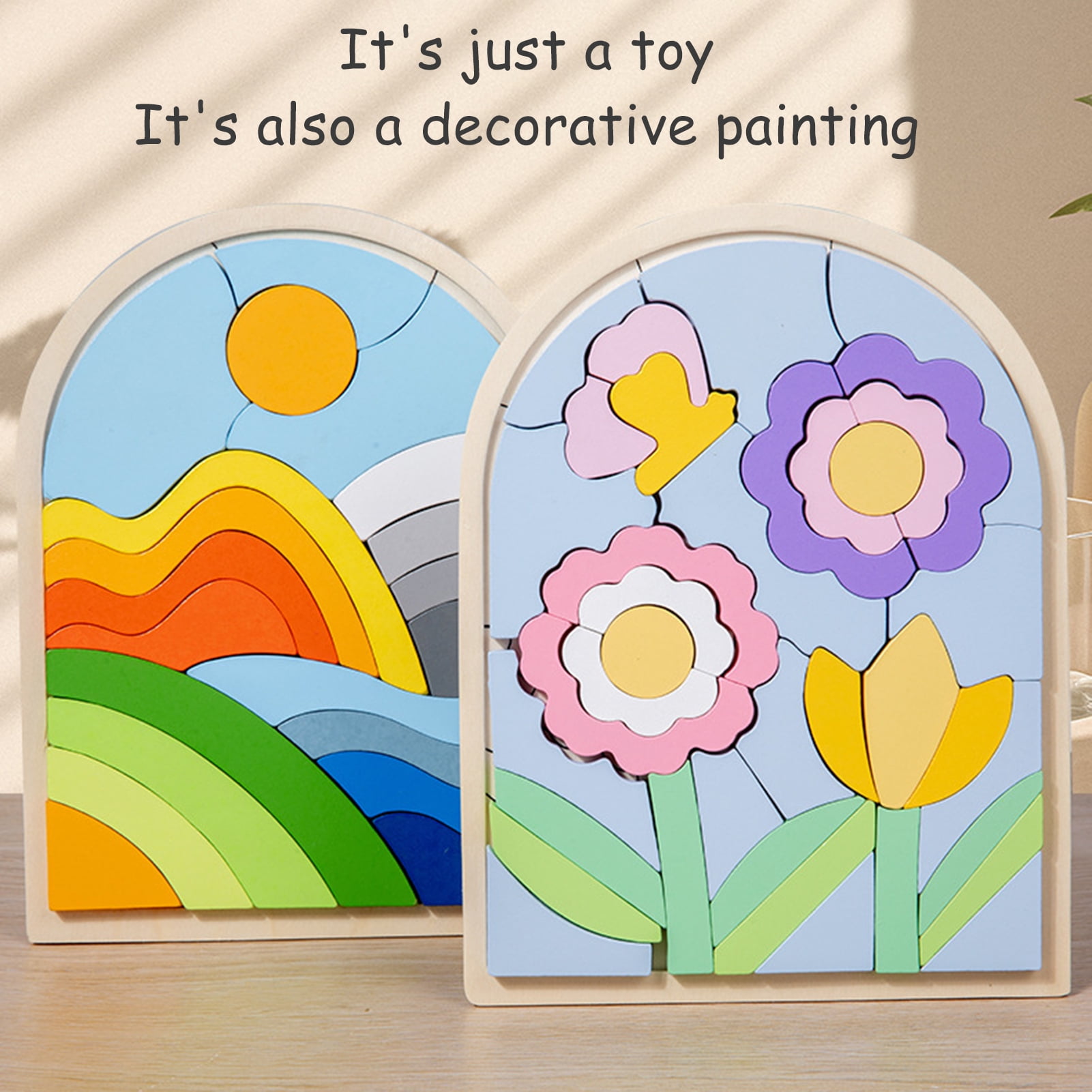Walbest 1Pc/3Pcs Wooden Shape Puzzles Set Flower Clouds Sunrise Theme ...