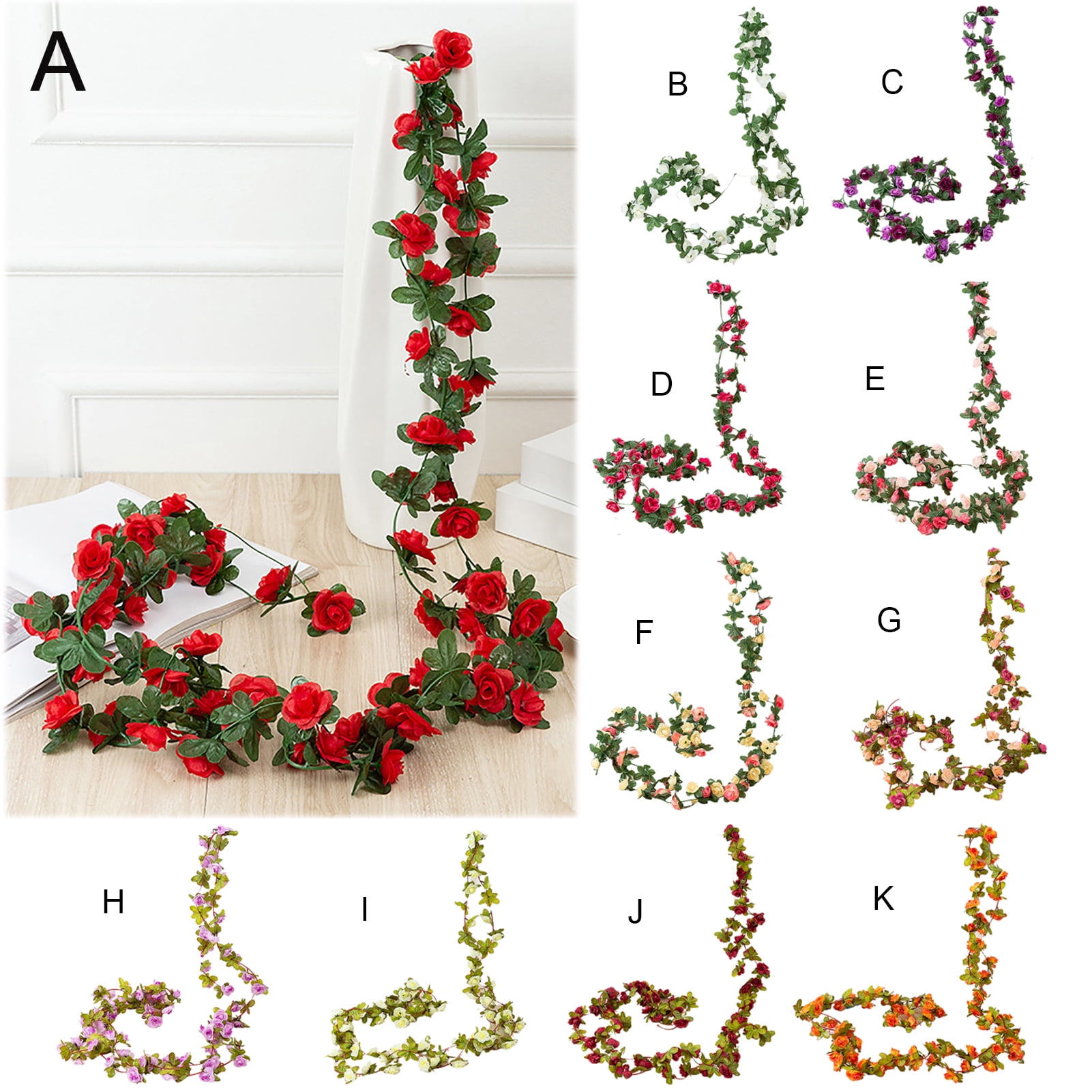 Walbest 1Pc 8.2 FT Fake Flower Vine Flexible Romantic Colorfast Wedding ...