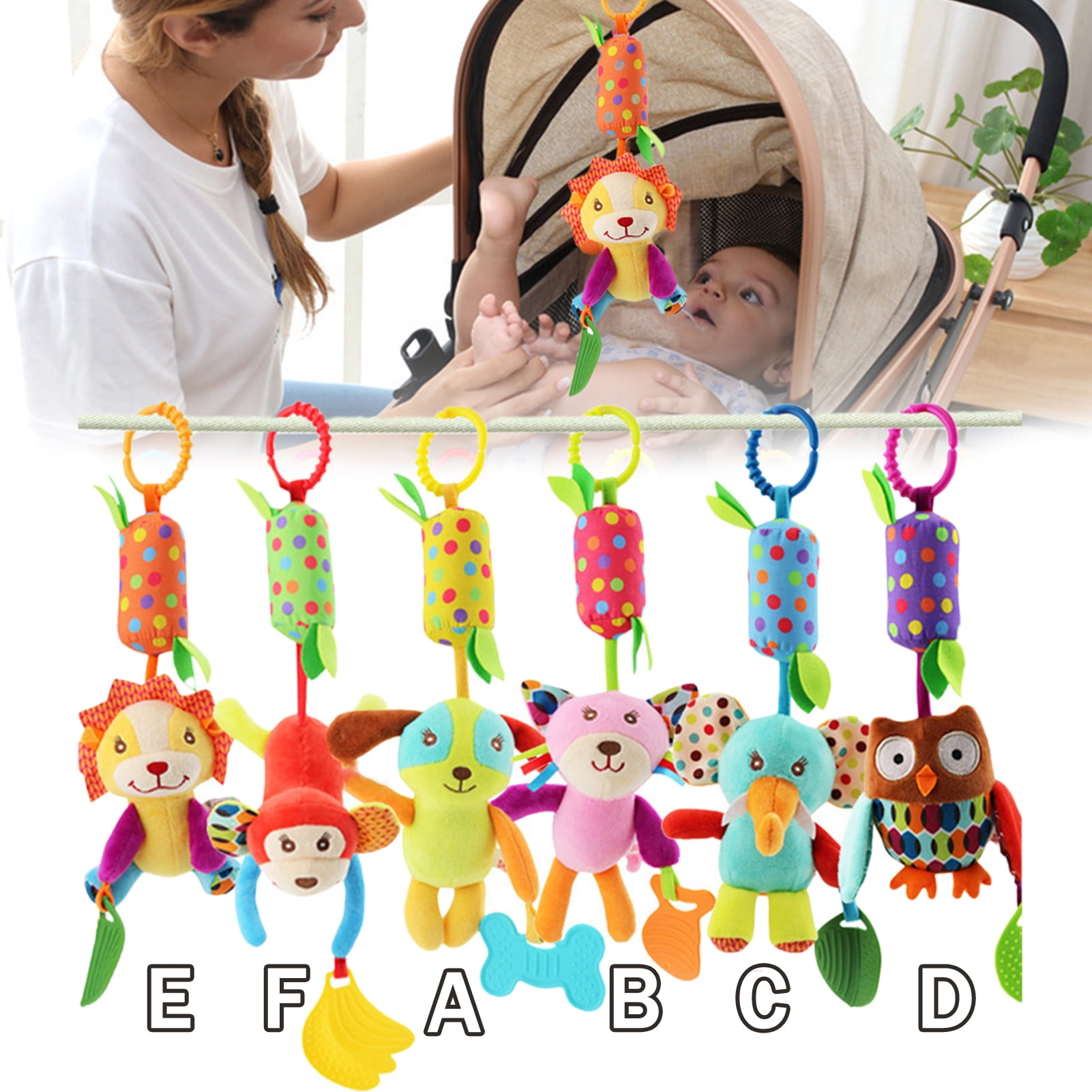 Walbest 1Pc Baby Hanging Rattle with Teether Crib Decoration Plush ...