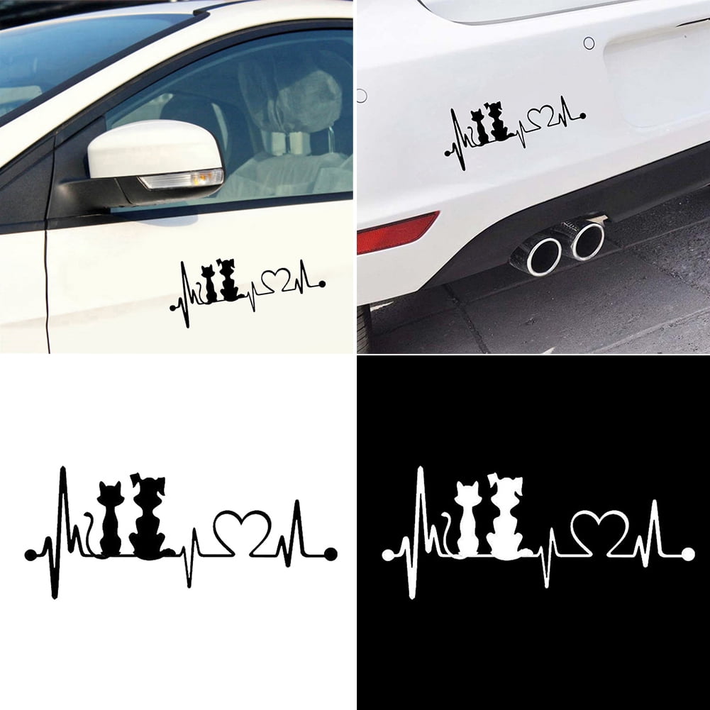 Walbest 1Pc Car Sticker - Cartoon Dog Cat Heartbeat Auto Vehicle Window ...