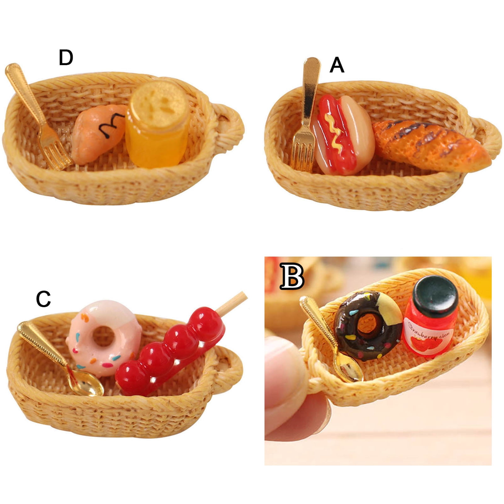 Walbest 1Set Dollhouse Bread Basket Resin Mini Model Toy, Doll House ...